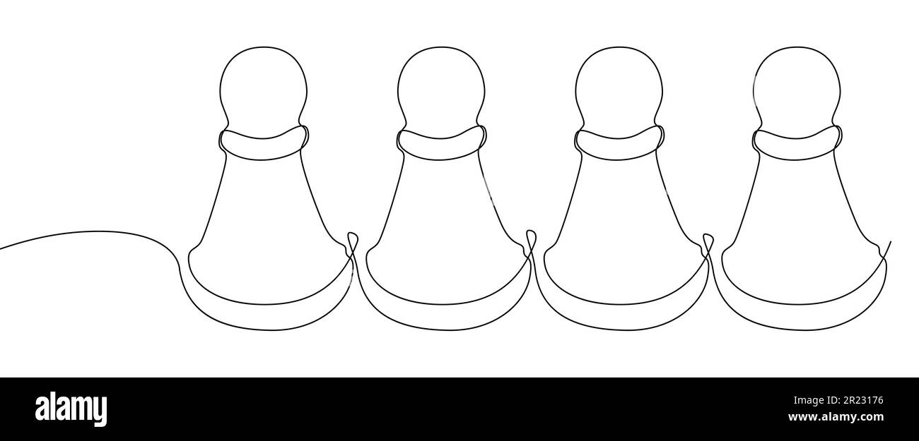 One continuous line of pawns, chess pieces. Thin Line Pawn Illustration ...