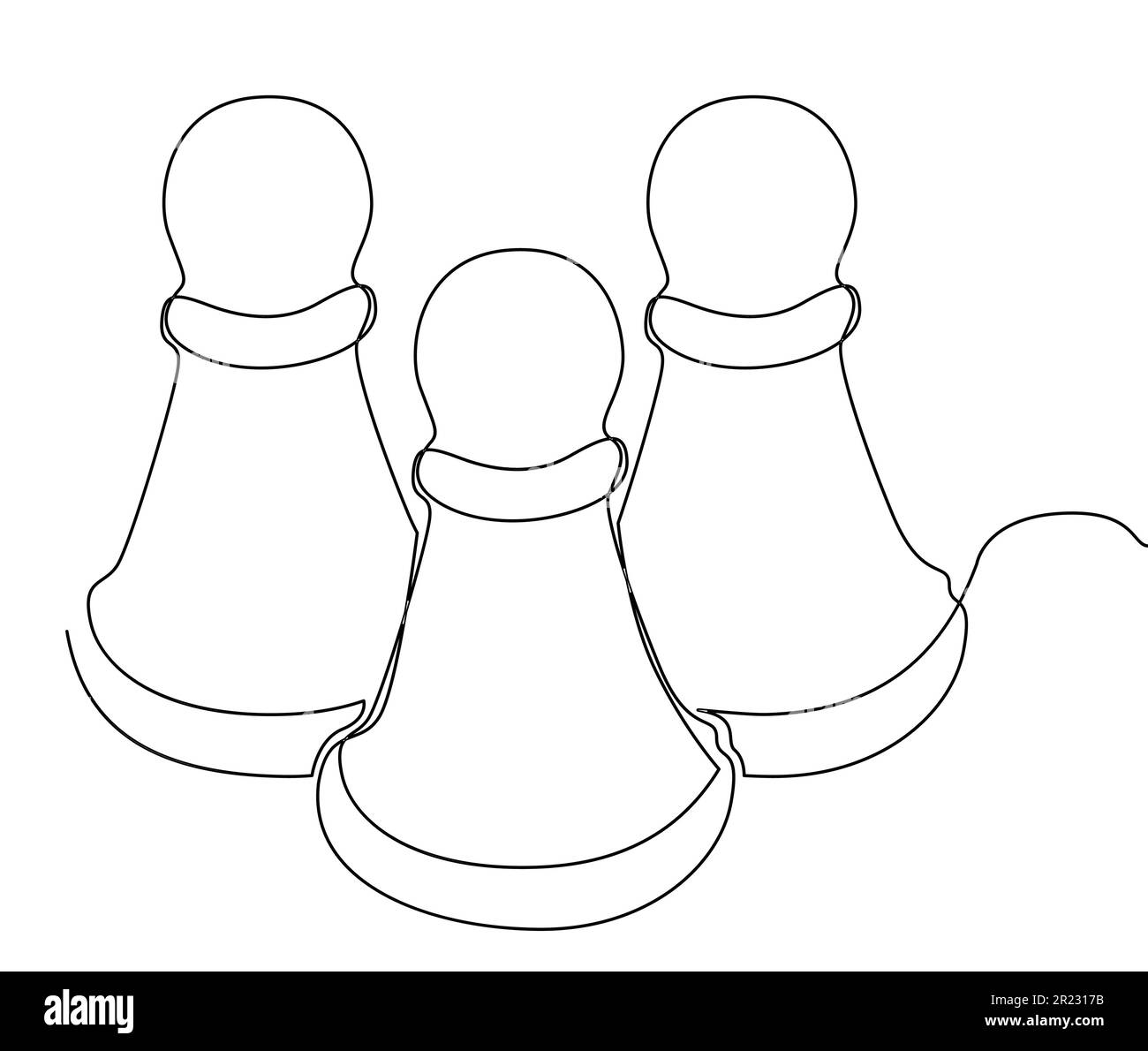One continuous line of pawns, chess pieces. Thin Line Pawn Illustration ...