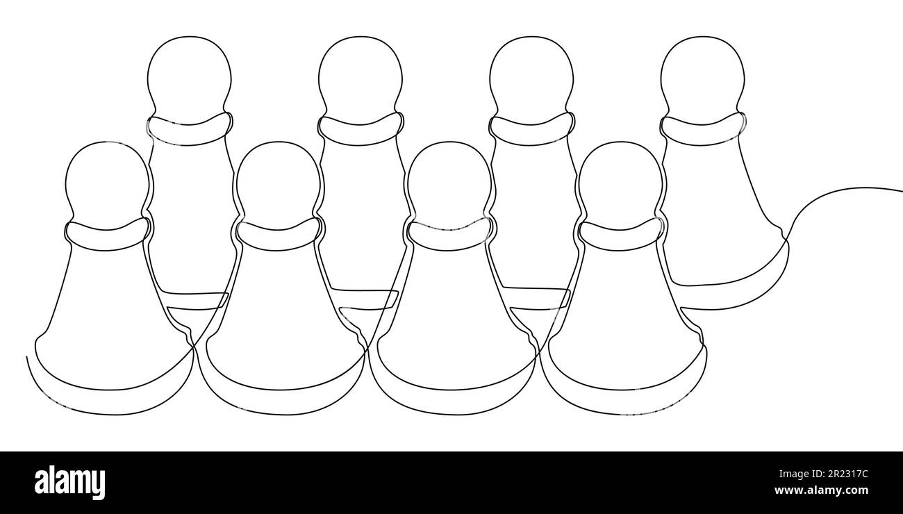 One continuous line of pawns, chess pieces. Thin Line Pawn Illustration ...