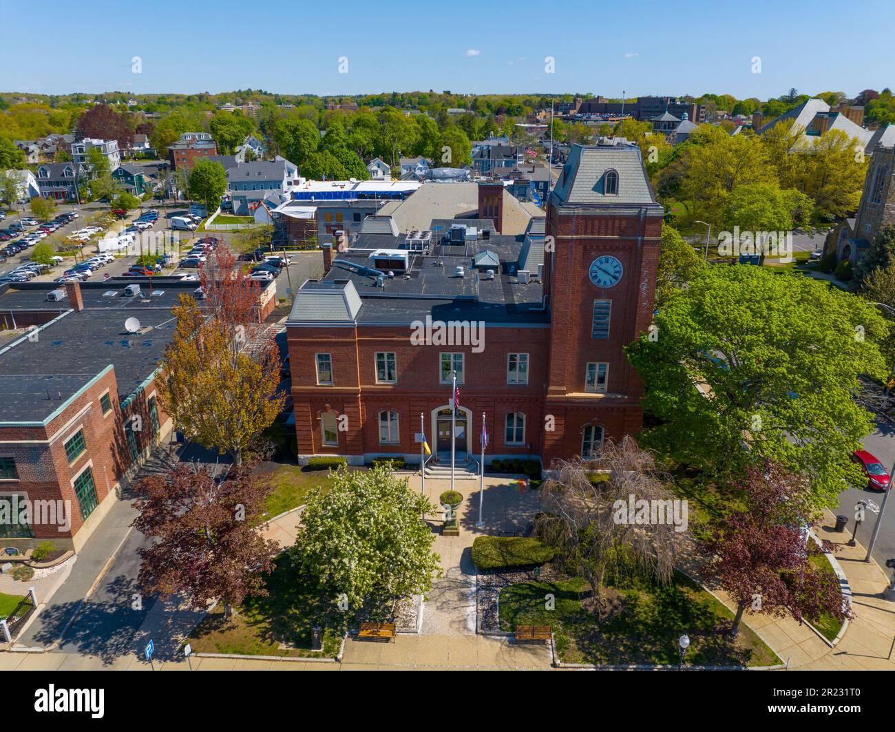 Melrose City Hall aerial view at 562 Main Street in historic city ...