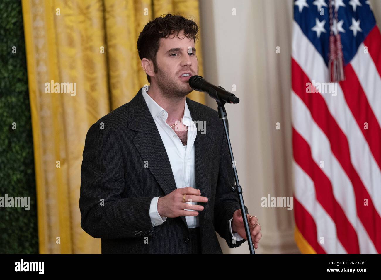 Cast member of the Broadway musical “Parade” Ben Platt, performs at an ...