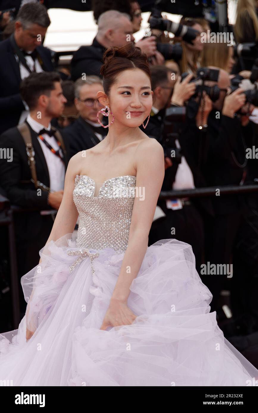 Cannes, France. 16th May, 2023. Qian Hui walks the first red carpet of the 76th Cannes Film ...