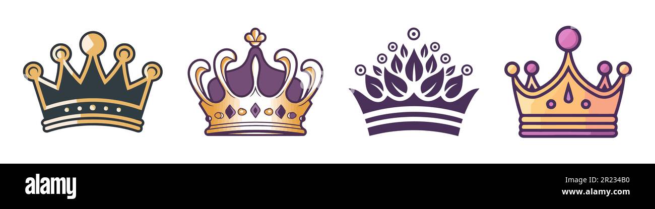 Vector collection of creative king and queen crowns symbols or logo ...