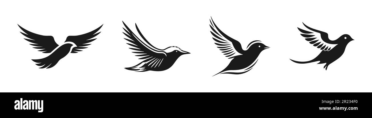 Birds icon set. Vector logo set isolated on white background Stock ...