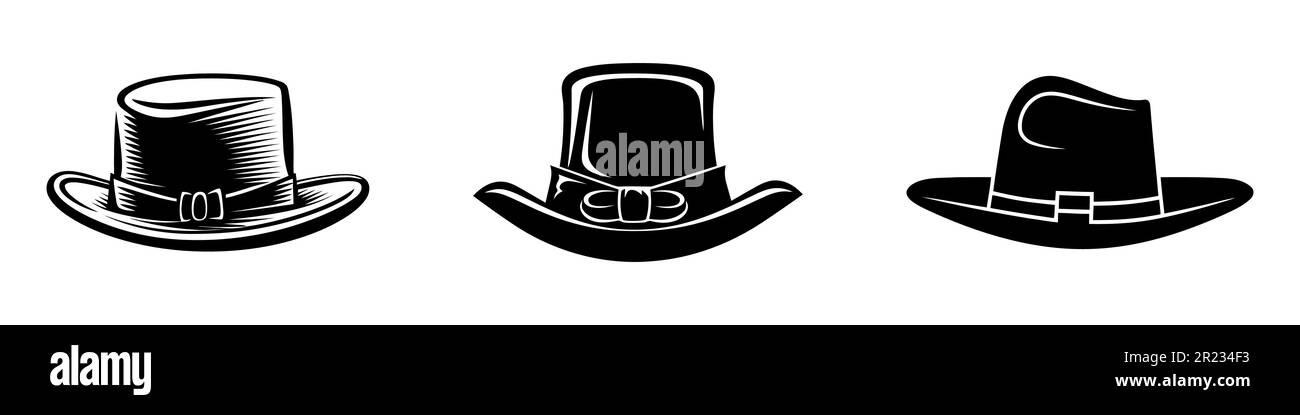 Black vector hat set. Vector logo, icon set isolated on white ...