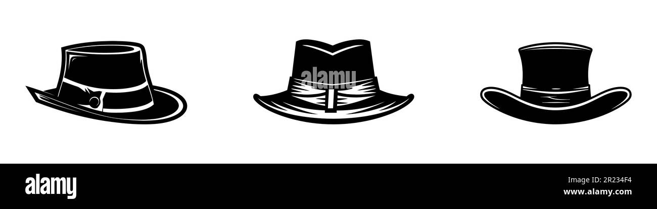 Black vector hat set. Vector logo, icon set isolated on white ...