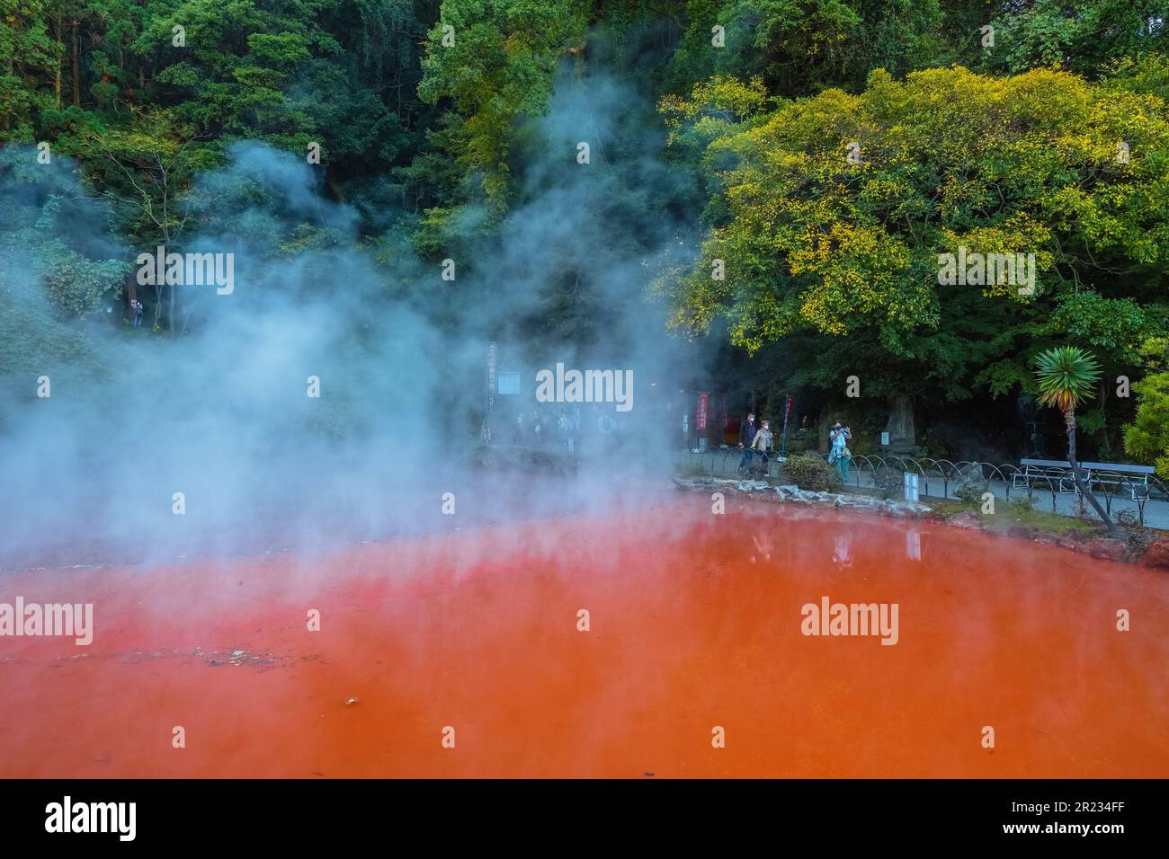 Beppu, Japan - Nov 25 2022: Chinoike Jigoku hot spring in Beppu, Oita. The town is famous for ...
