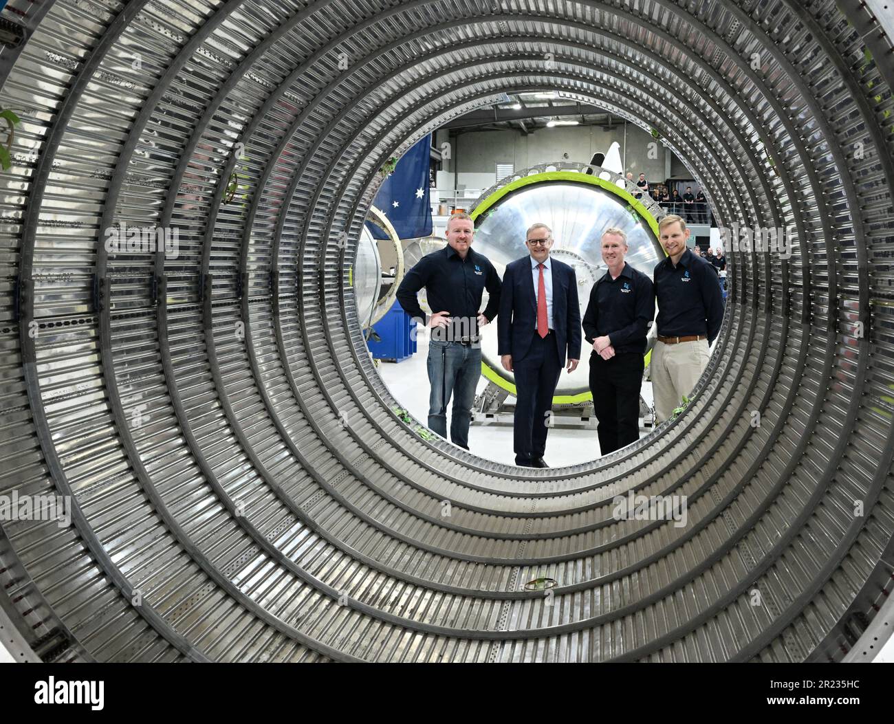 (Left to right) James Gilmour, founder, Prime Minister Anthony Albanese ...
