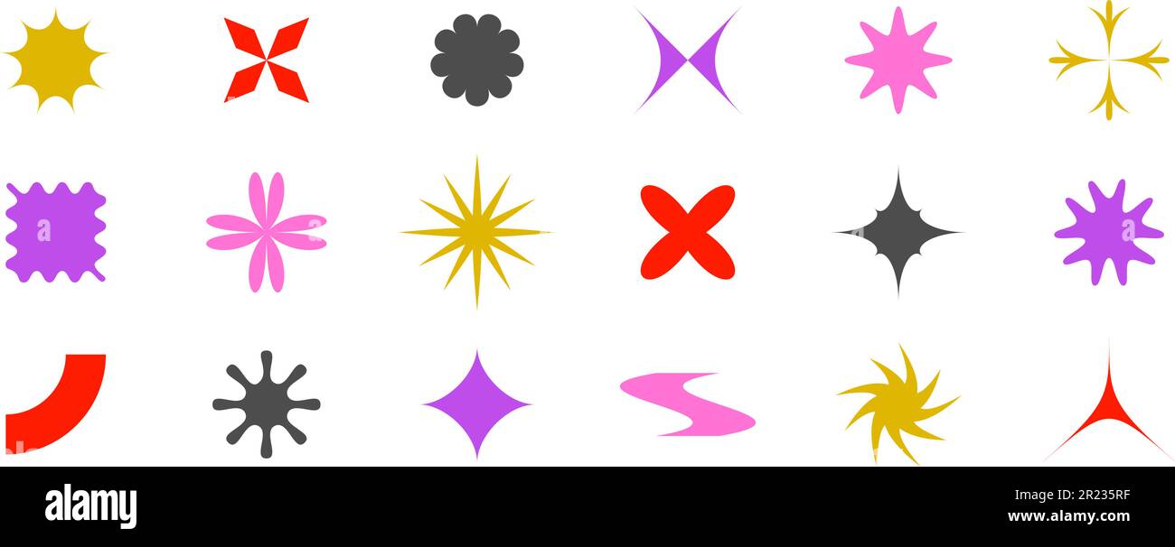 Abstract stars, flowers, waves, crosses shapes set. Primitive geometric ...