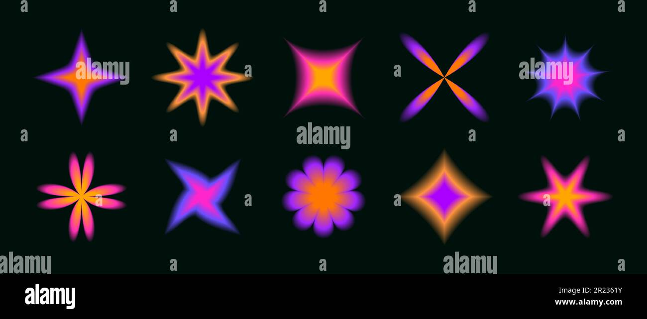 Y2k soft neon gradient flowers and stars set. Blurred flower aura ...
