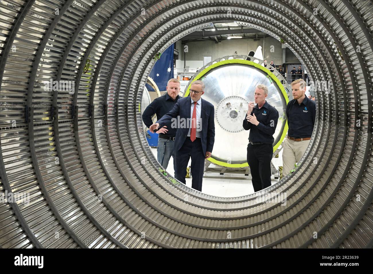 (Left to right) James Gilmour, founder, Prime Minister Anthony Albanese ...
