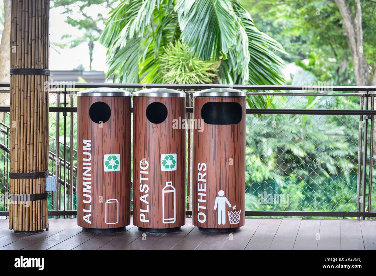 waste bins full of different types of garbage-plastic, aluminium ...