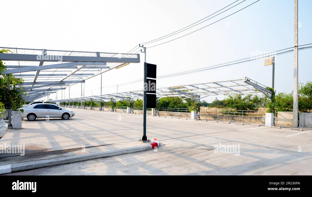 Concrete car parking lot with empty space. Private car park for ...