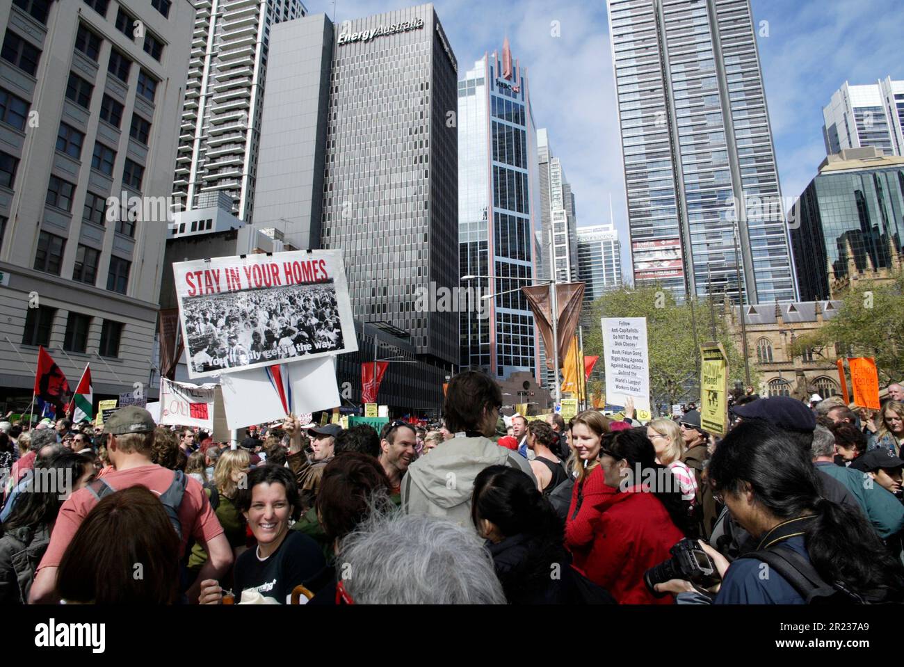 Anti-APEC and anti-Bush protesters conduct a rally in front of Sydney ...