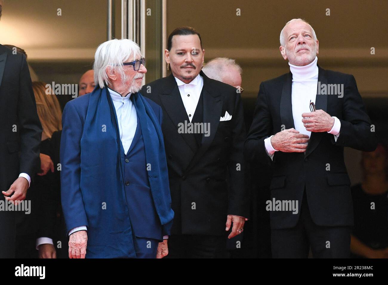 Cannes, France. 16th May, 2023. Pauline Pollman, Maiwenn, Diego Le Fur, Johnny Depp, Pierre ...