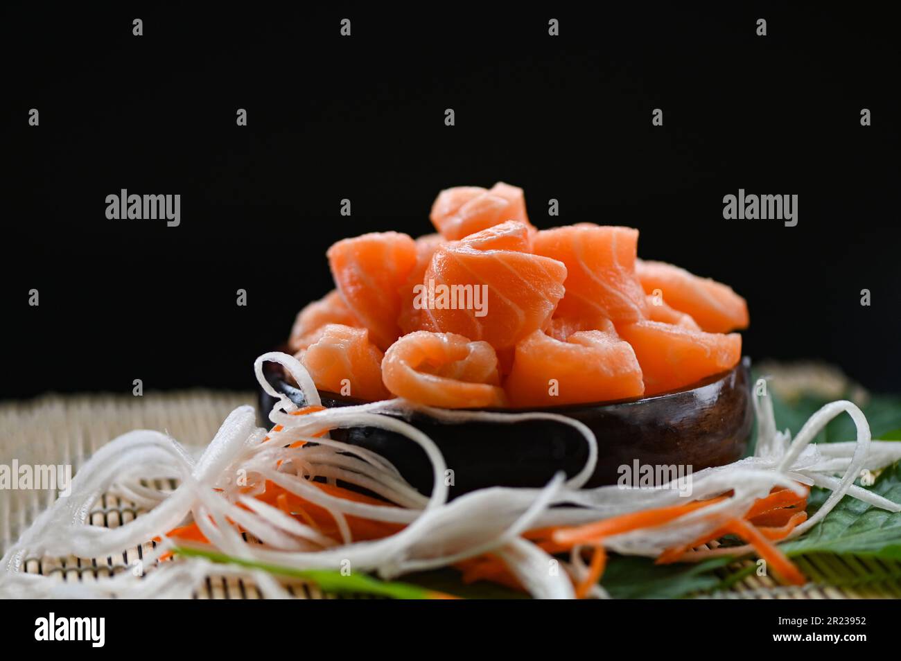 salmon sashimi food salmon fillet japanese menu with shiso perilla leaf ...