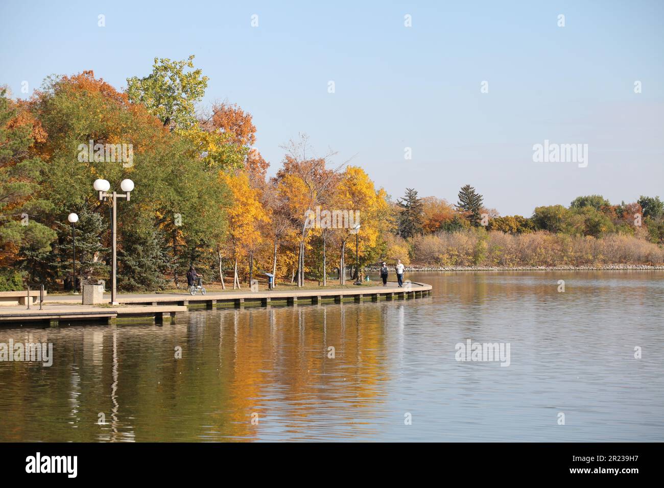 Walking paths around Wascana Lake in Regina, Saskatchewan in early fall ...