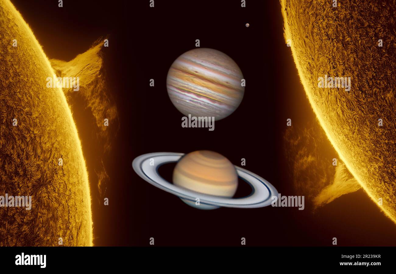 Solar prominence size comparison, composite image Stock Photo - Alamy