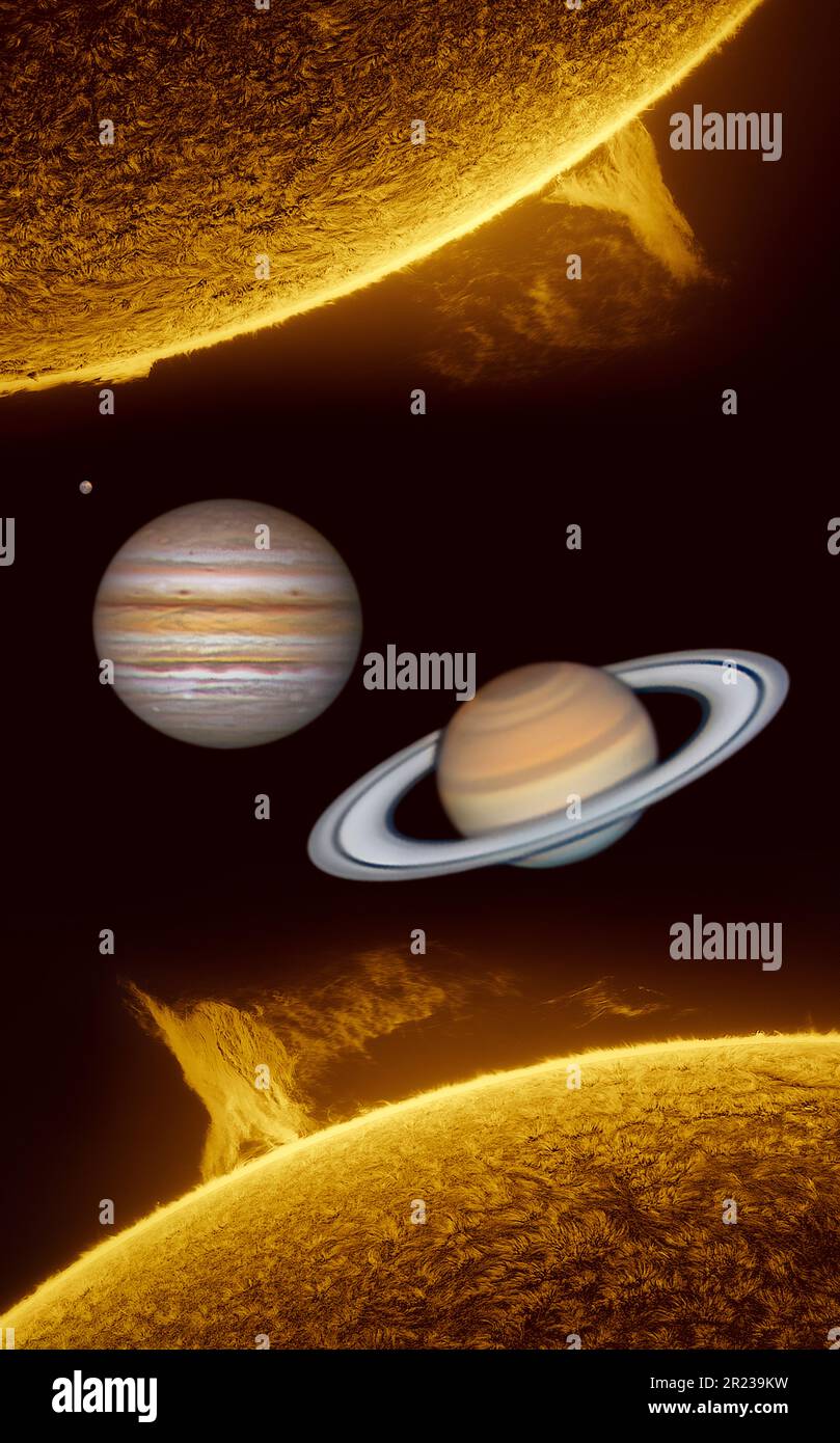 Solar prominence size comparison, composite image Stock Photo - Alamy