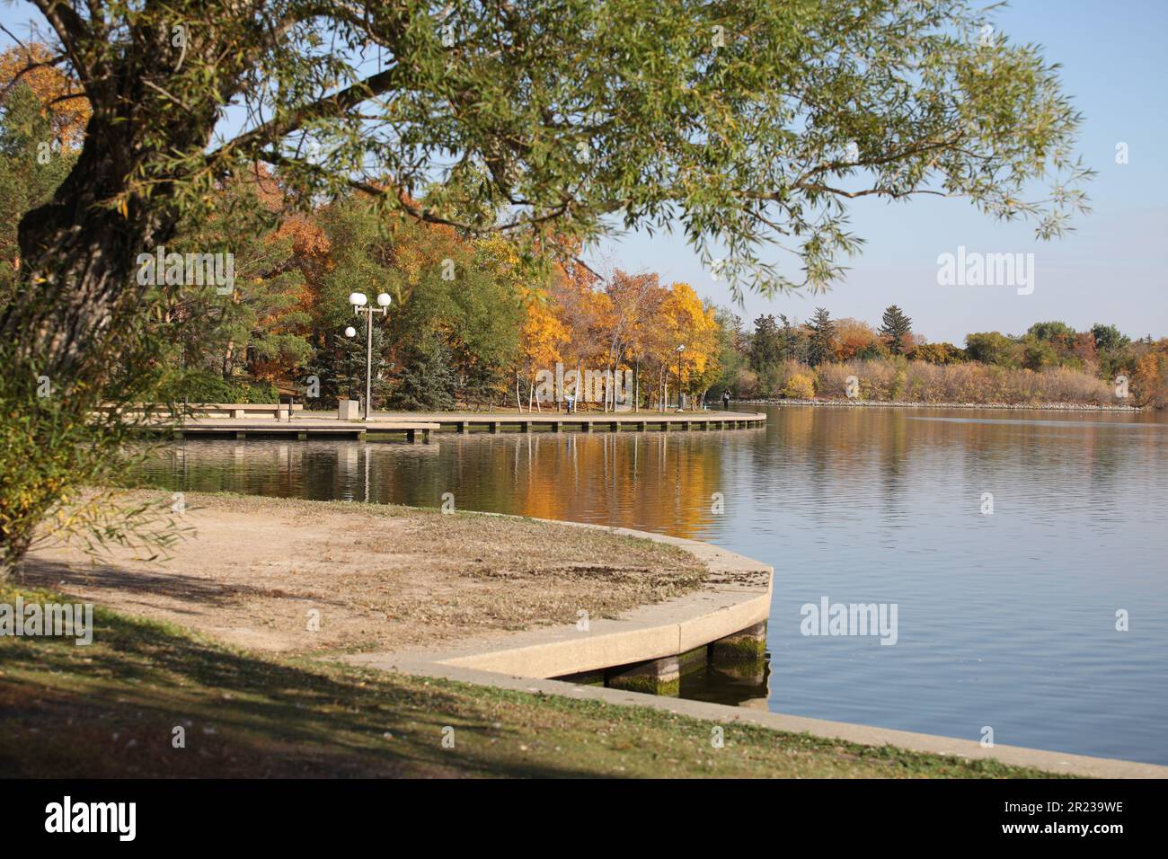 Walking paths around Wascana Lake in Regina, Saskatchewan in early fall ...