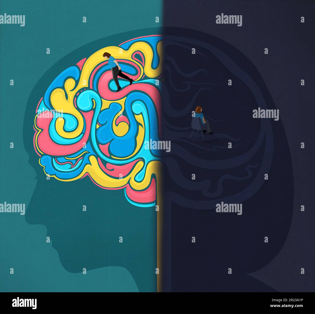 Divided mind, conceptual illustration Stock Photo - Alamy