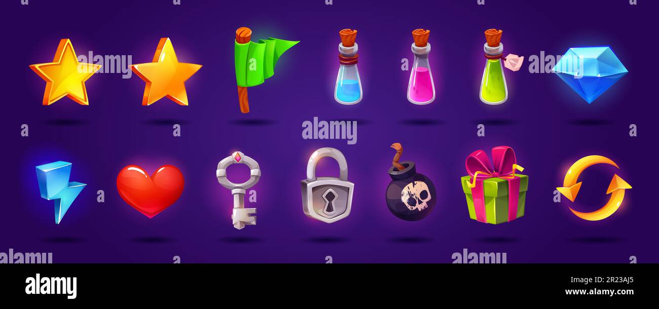 Cartoon set of game icons isolated on background. Vector illustration ...