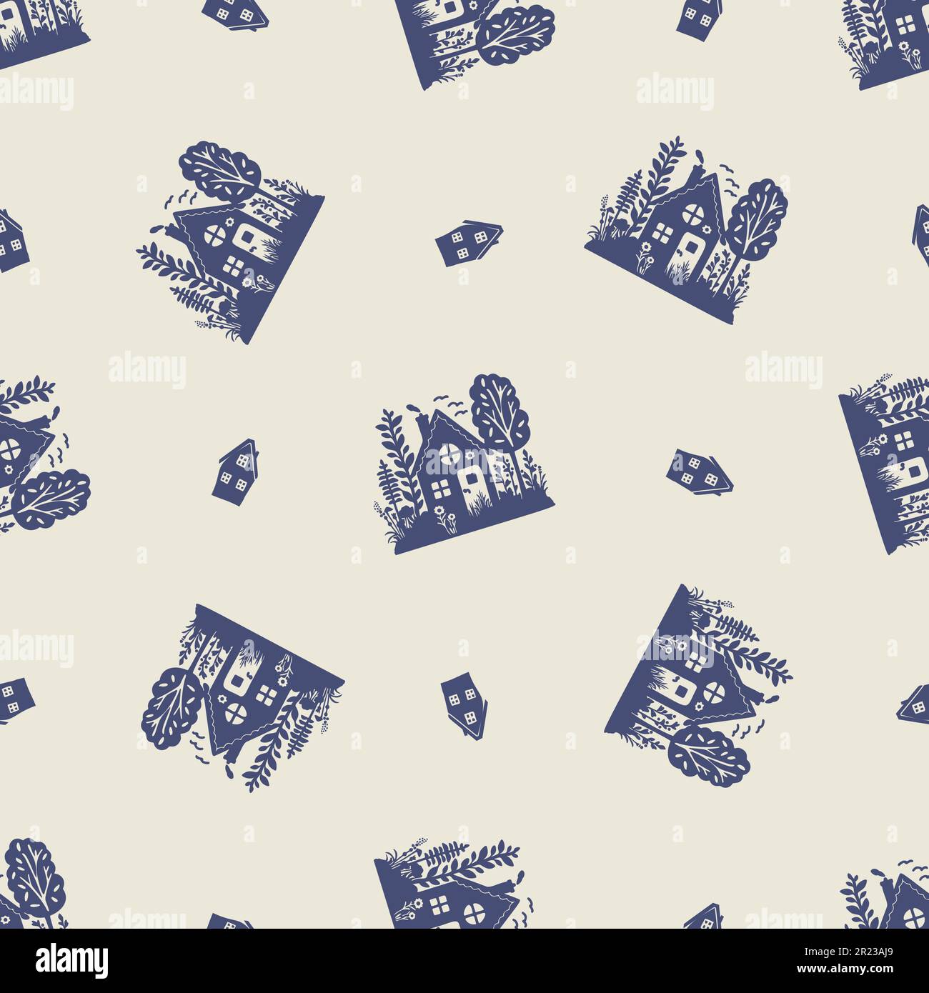 Masculine block print house vector pattern. Seamless sketchy city ...