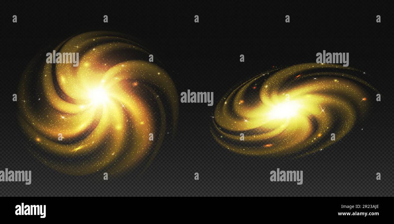 Realistic set of golden nebula top and side view isolated on ...