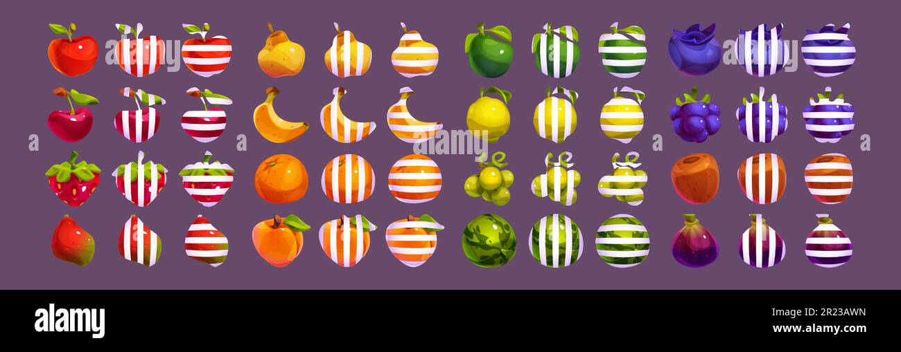 Isolated ui mobile game fruit with white stripes illustration for slot ...