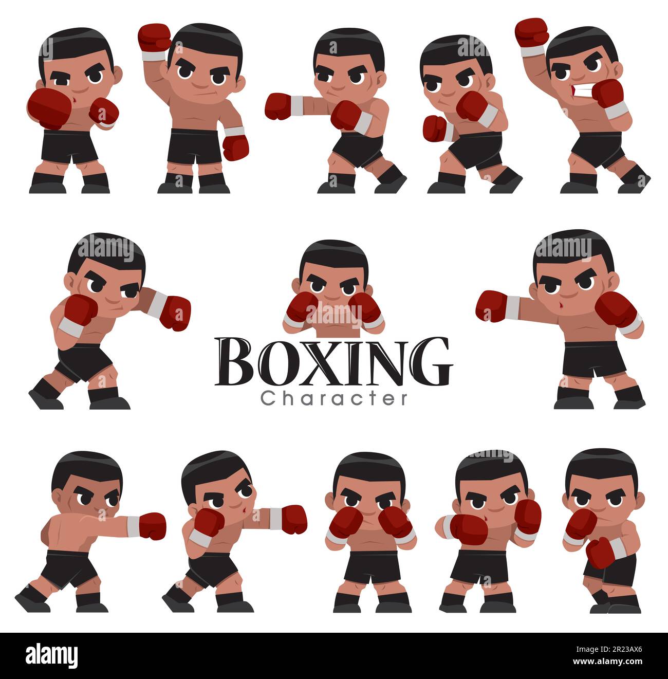 Boxing Character Set – Cartoon Boxer in Various Poses Stock Vector ...