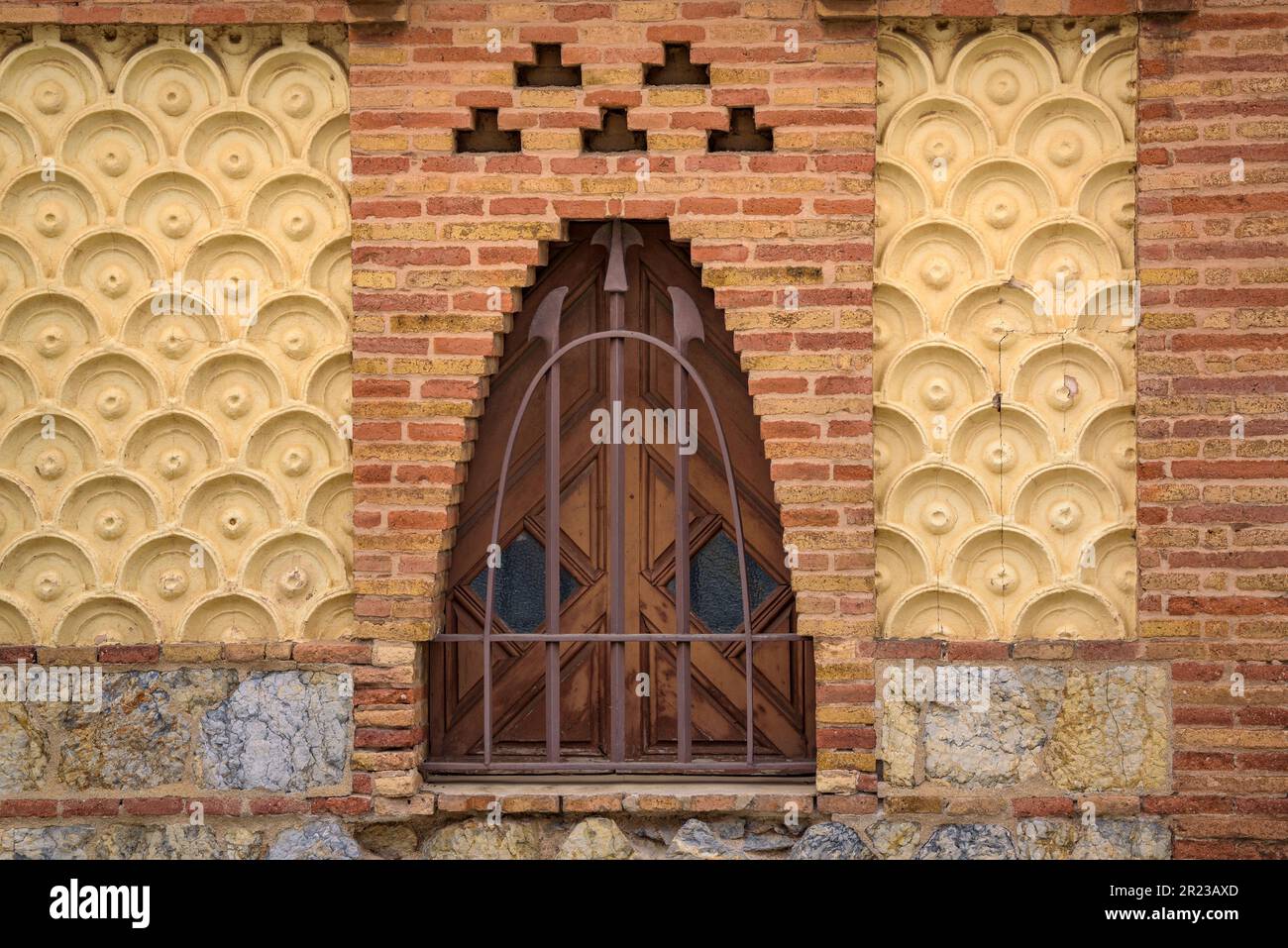 Detail of a window of the Güell pavilions, a work by Gaudí, with the ...
