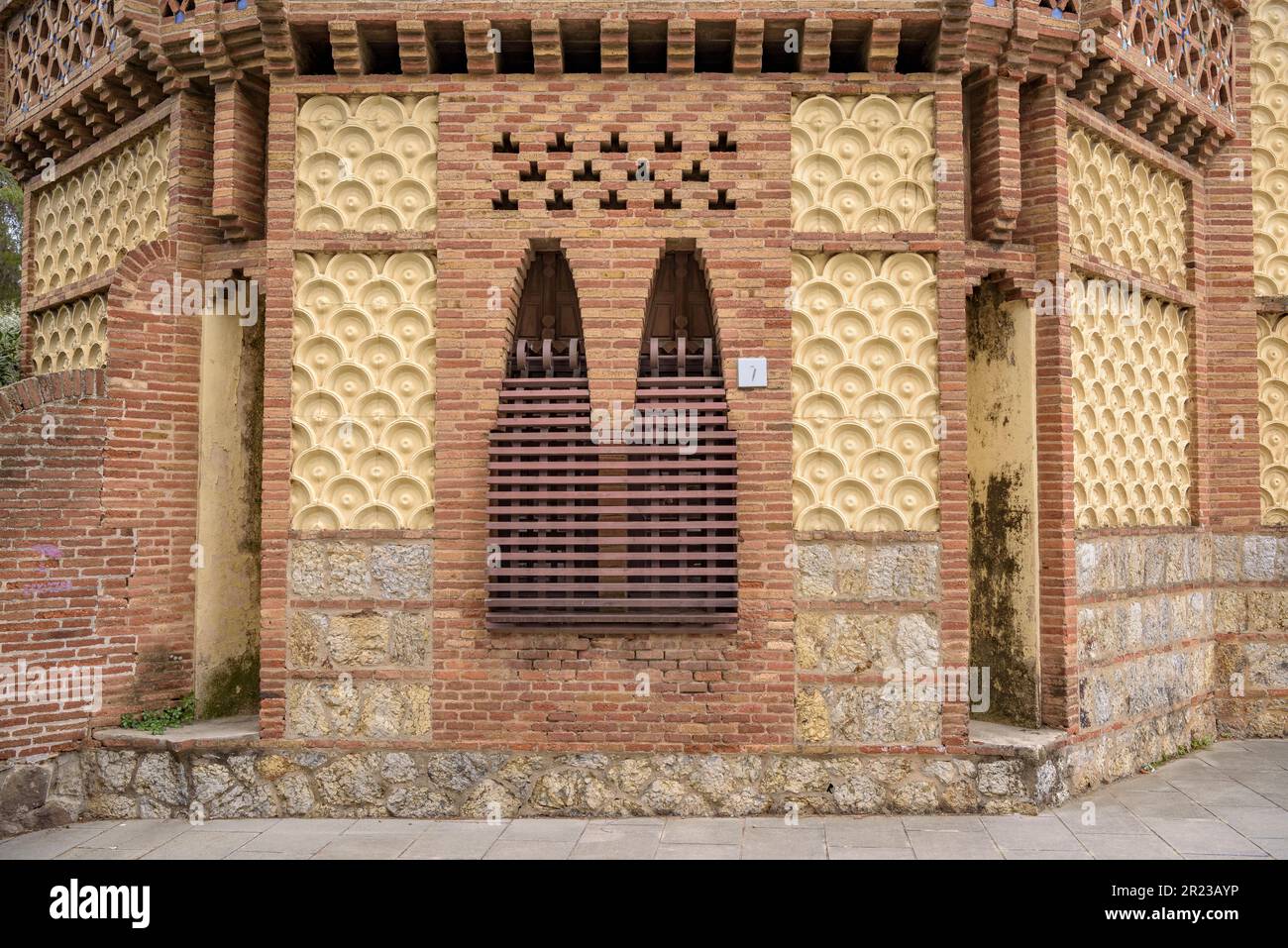 Detail of a window of the Güell pavilions, a work by Gaudí, with the ...