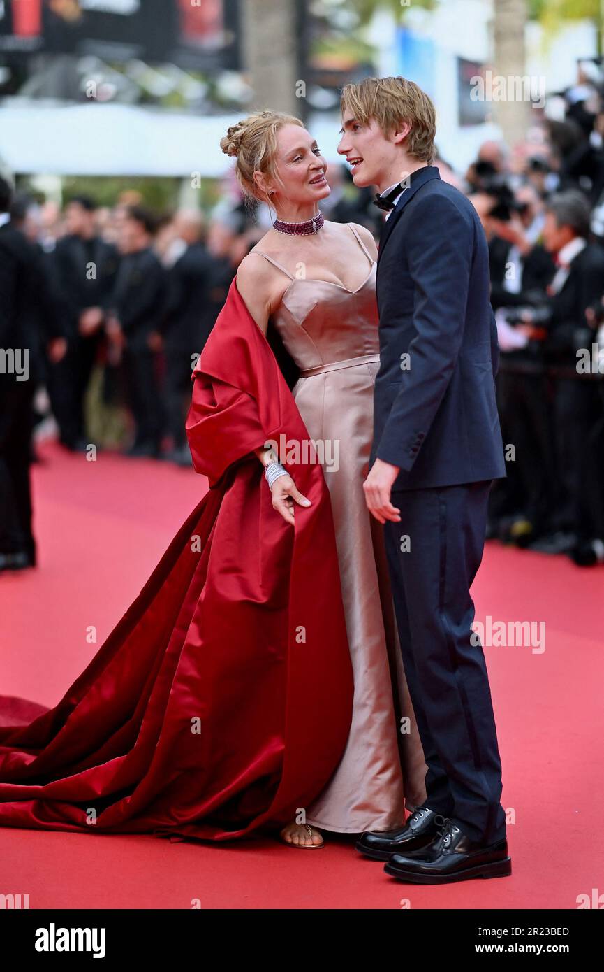 Levon Hawke and Uma Thurman attend the Jeanne du Barry Screening ...