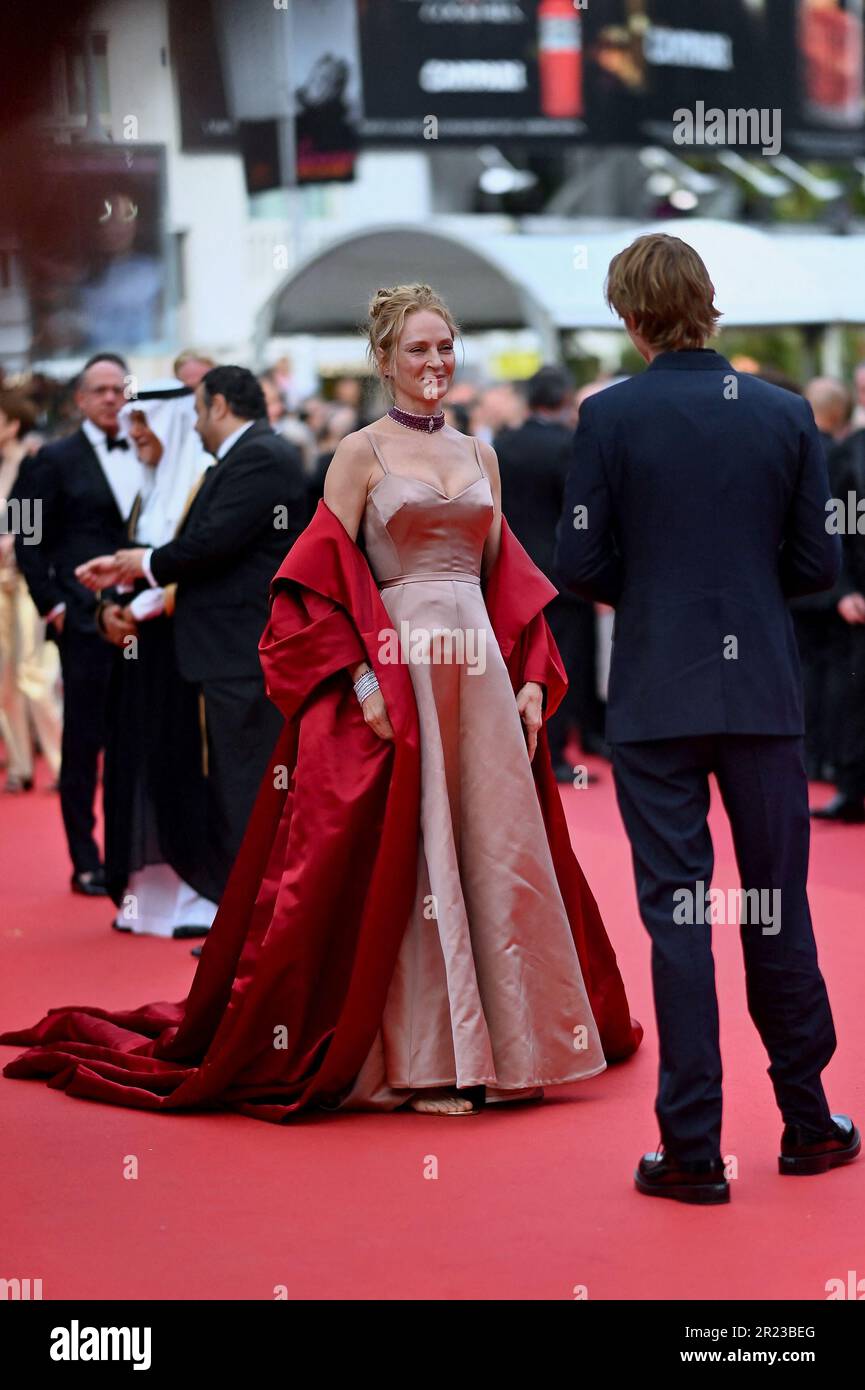 Levon Hawke and Uma Thurman attend the Jeanne du Barry Screening ...