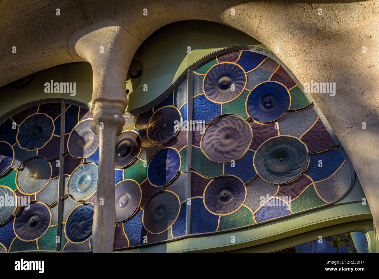 Detail of the large window of the noble floor of the Casa Batlló with ...