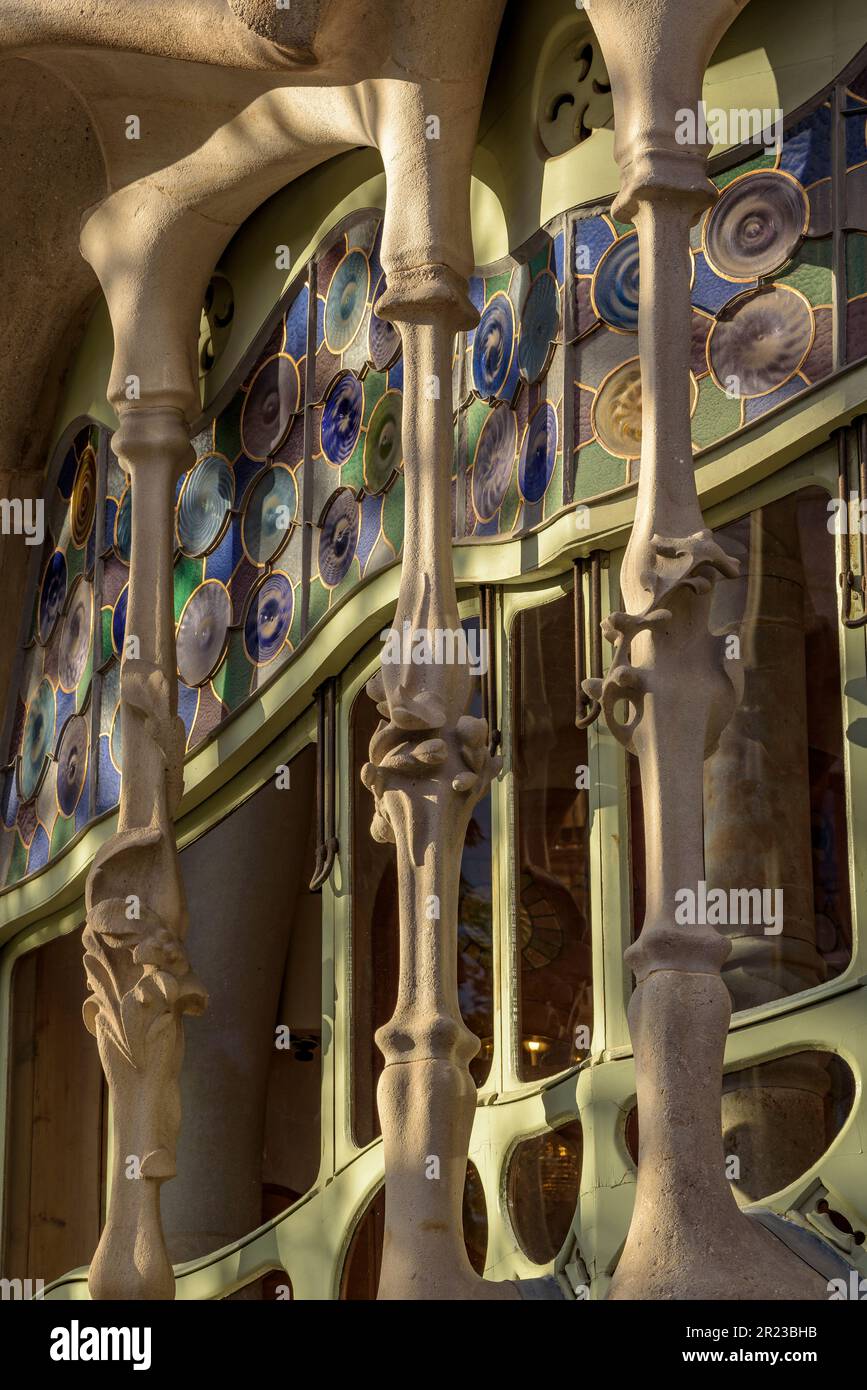 Detail of the large window of the noble floor of the Casa Batlló with ...