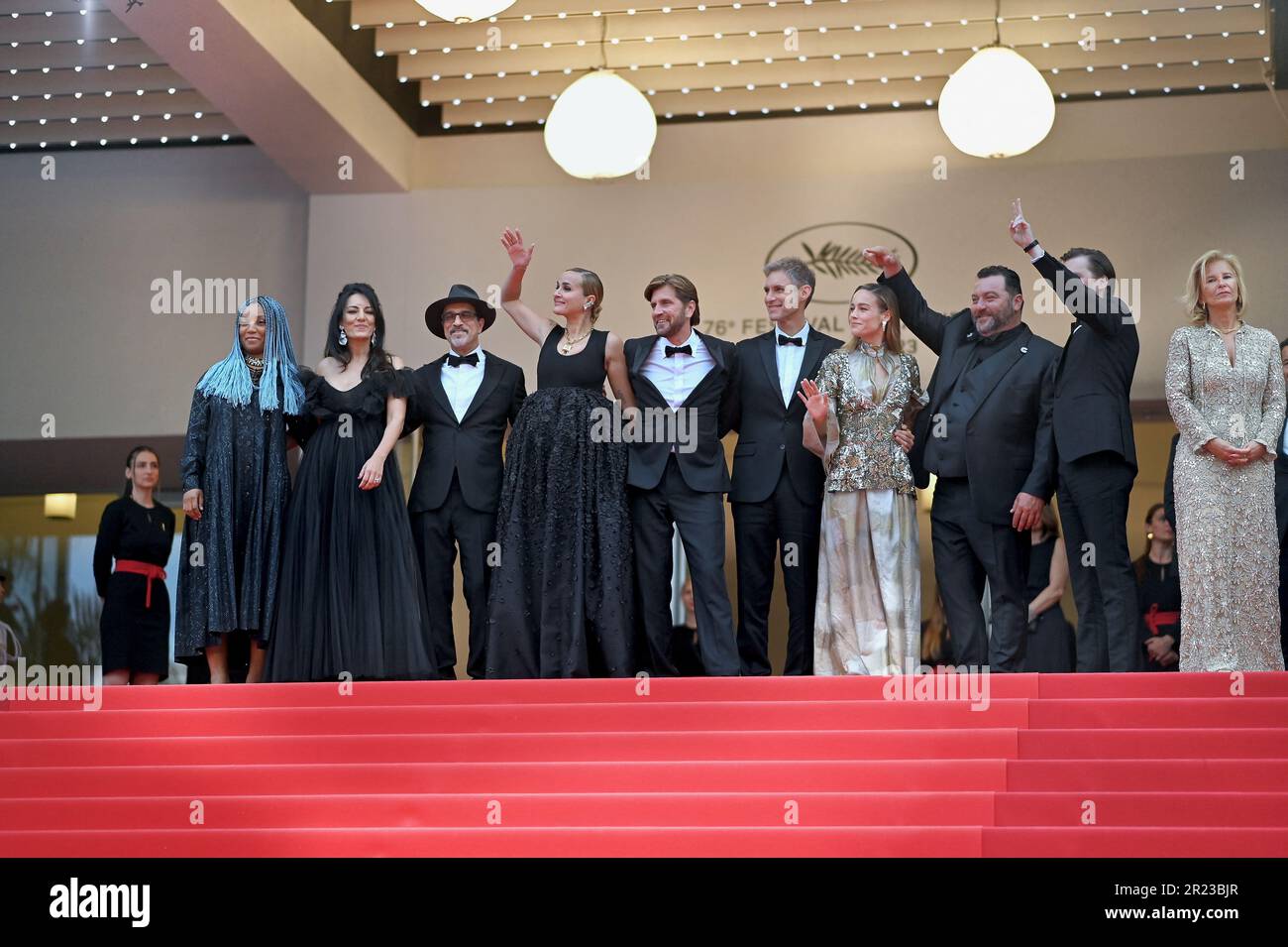 Cannes, France. 16th May, 2023. Members of the Jury Rungano Nyoni, Maryam Touzani, Atiq Rahimi ...