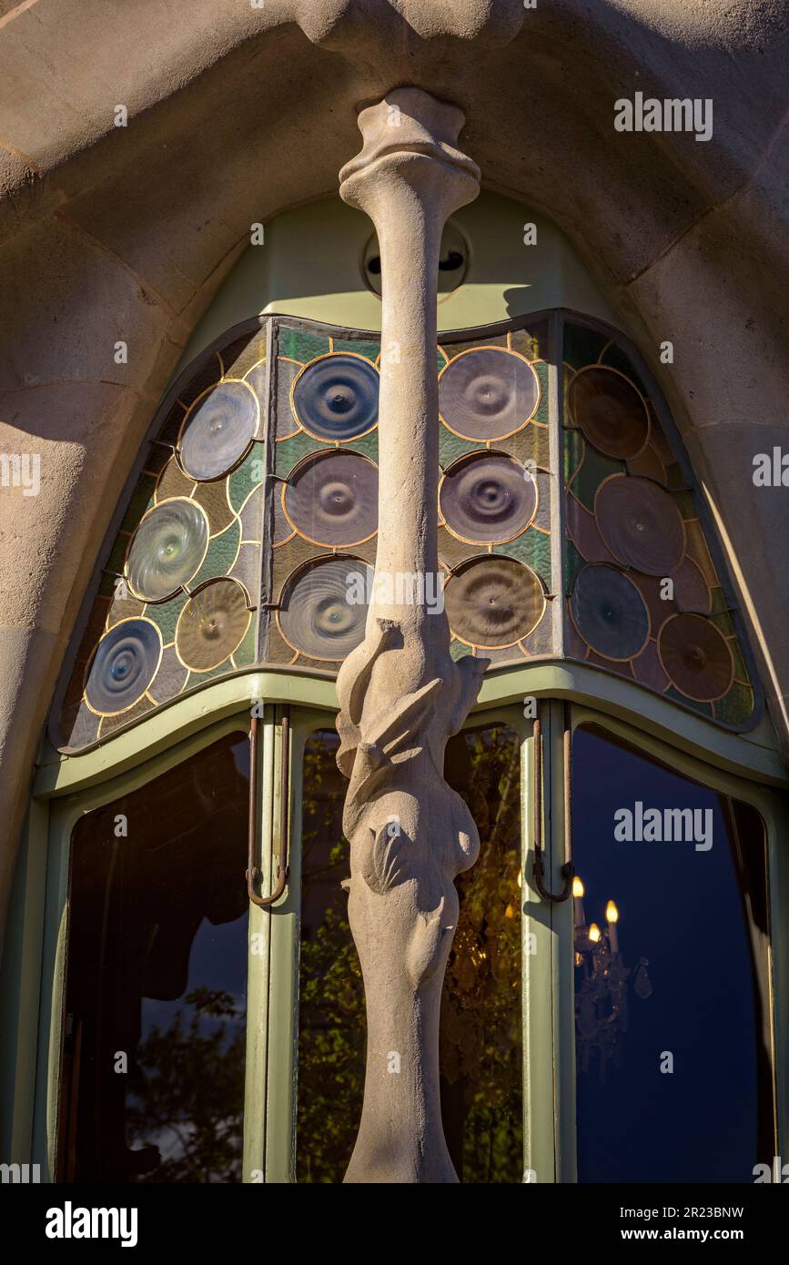 Detail of the large window of the noble floor of the Casa Batlló with ...