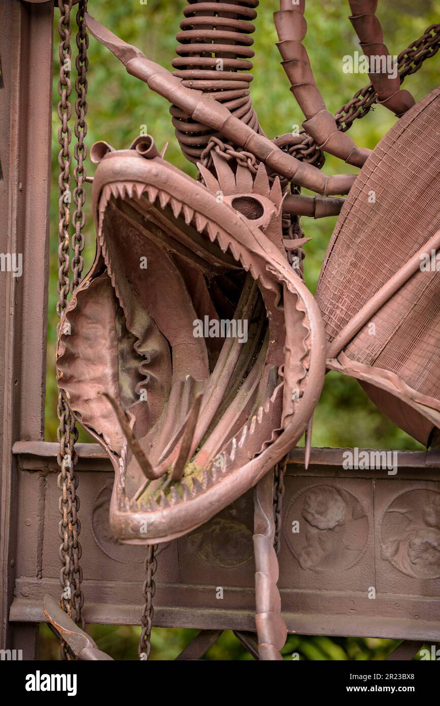 Detail of the wrought iron fence in the Güell Pavilions, a work by ...