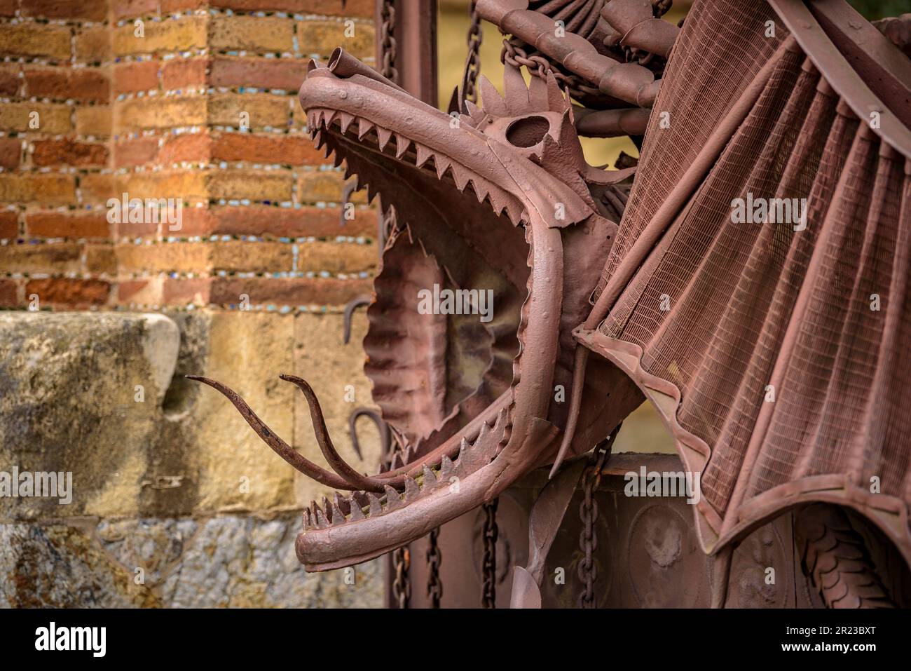 Detail of the wrought iron fence in the Güell Pavilions, a work by ...