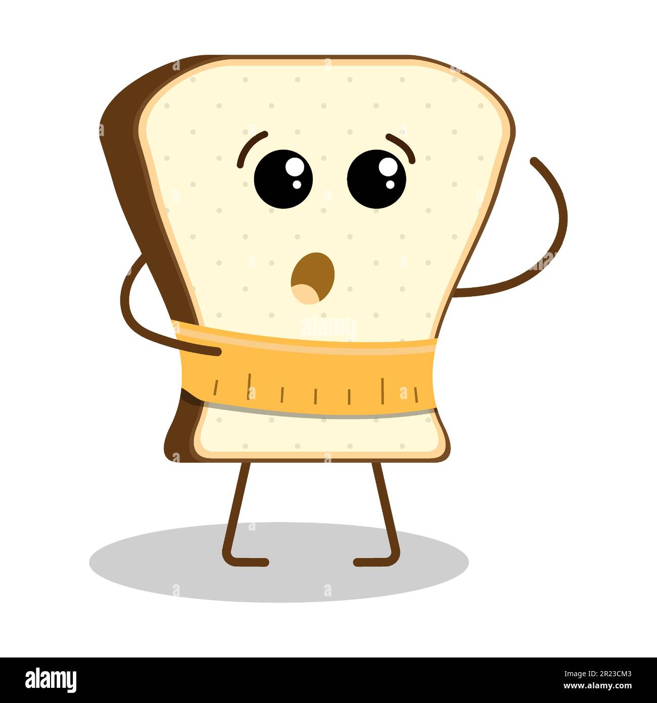 Funny piece of bread character with surprised face expression measuring ...