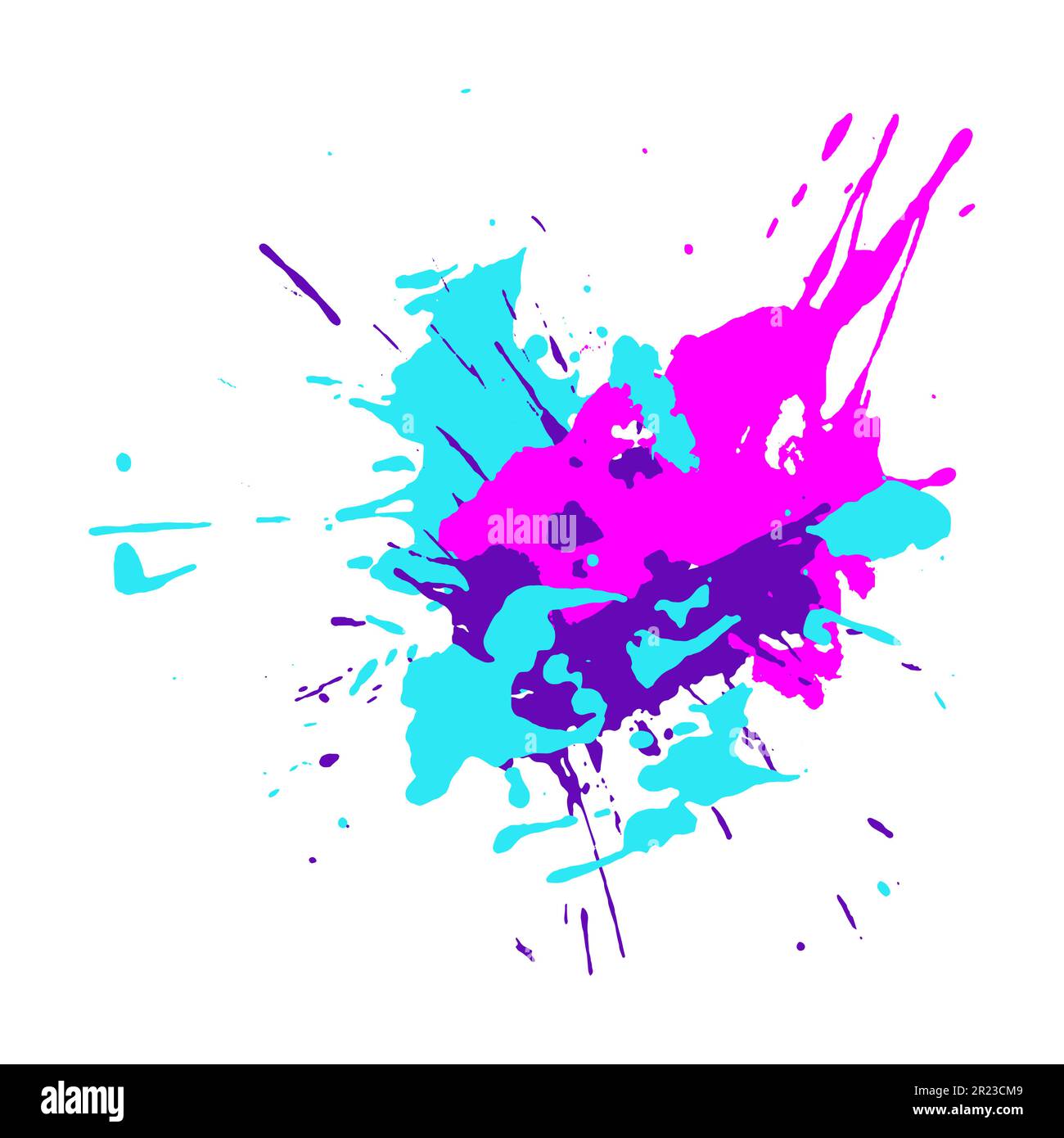 Droped colored blots and dots of paint splatter. Blue turquoise purple ...