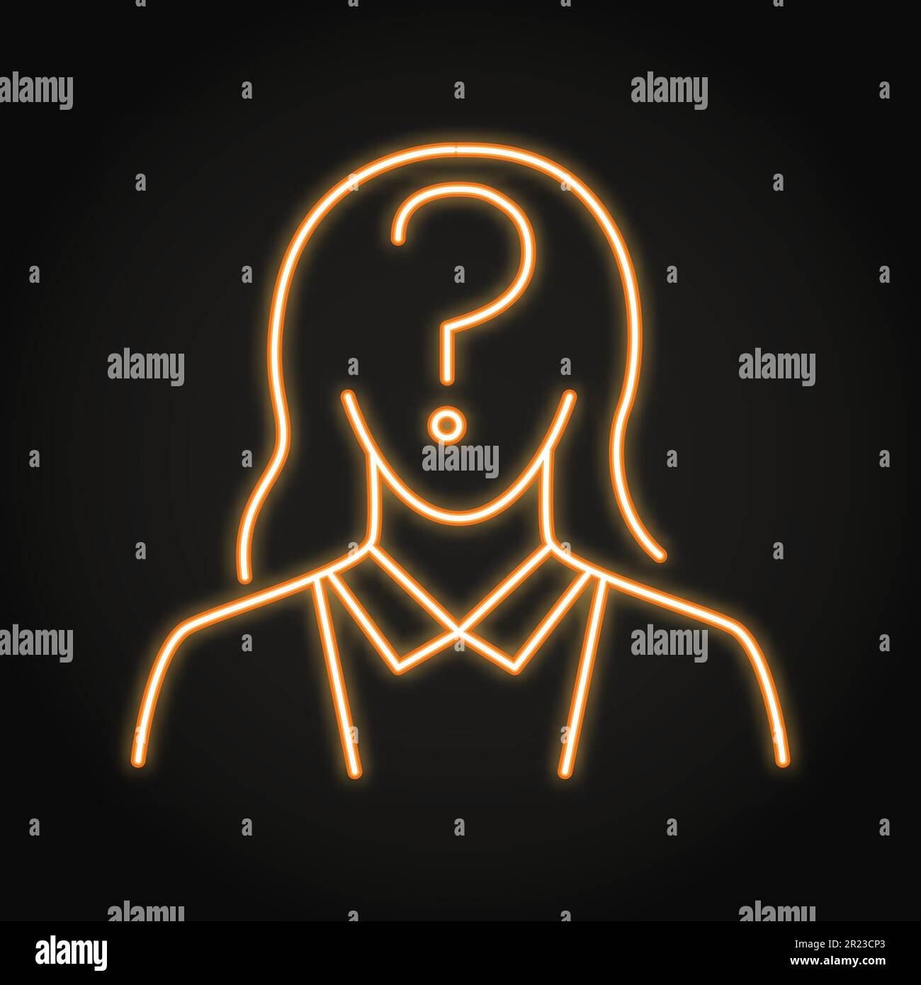 Unknown woman neon icon in line style. Unidentified person symbol ...