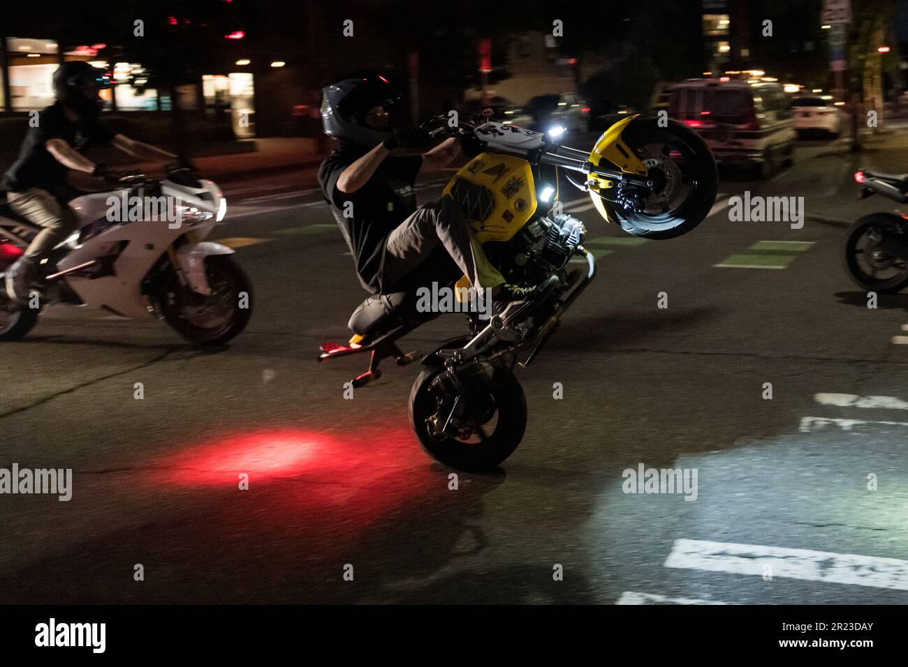 Seattle, USA. 16 May, 2023. Just after 8:00pm over 40 street bikes ...
