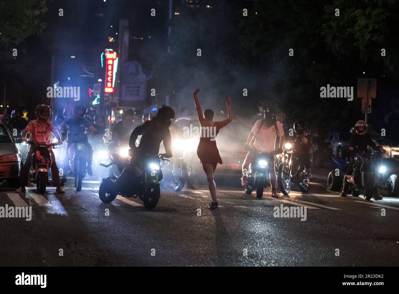 Seattle, USA. 16 May, 2023. Just after 8:00pm over 40 street bikes ...