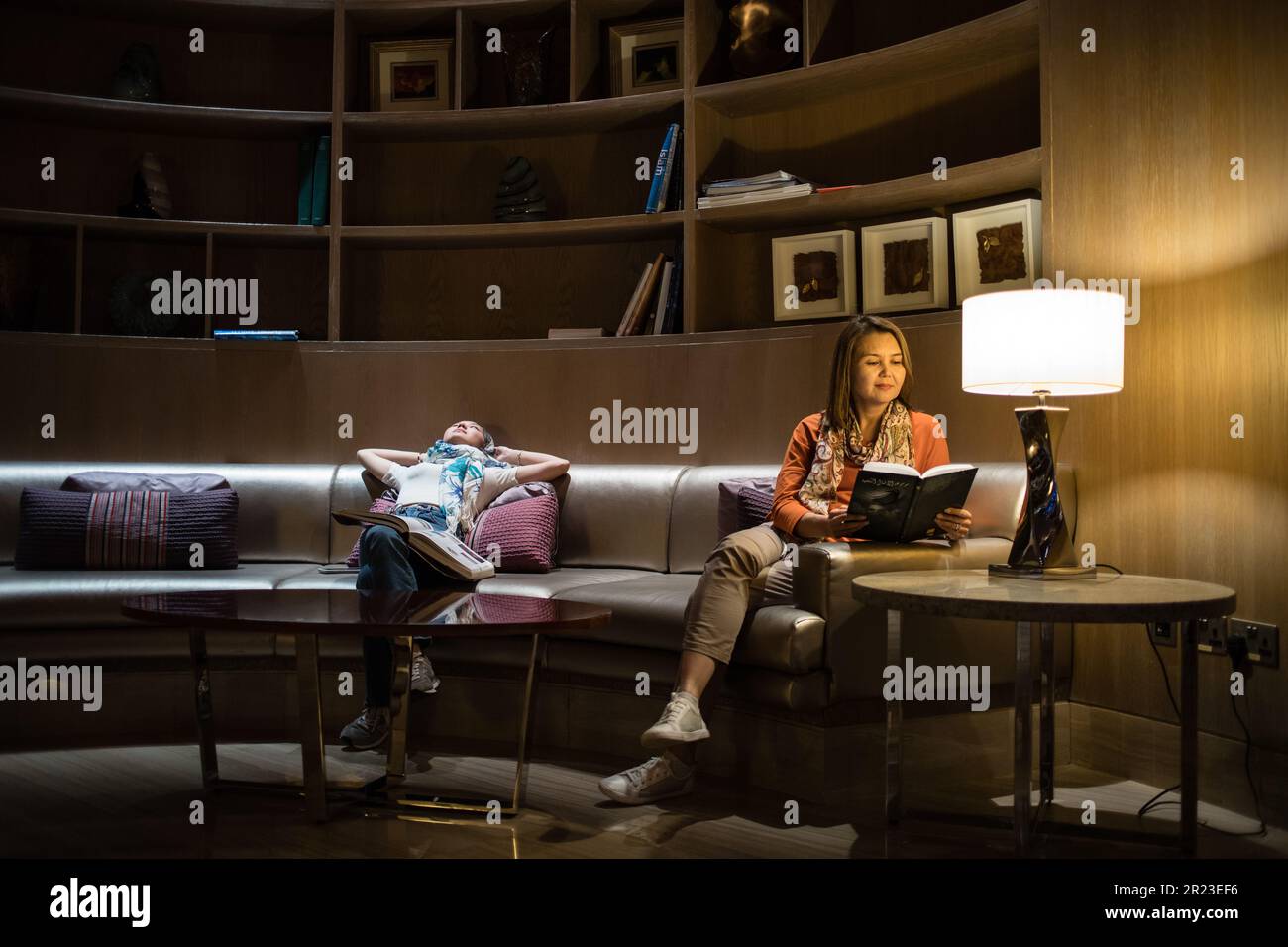 Two female models inside a luxury hotel in Abu Dhabi, UAE Stock Photo ...