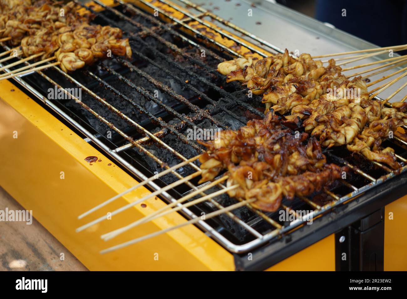 Mushroom satay on grilled process. Sate is one of indonesian famous ...