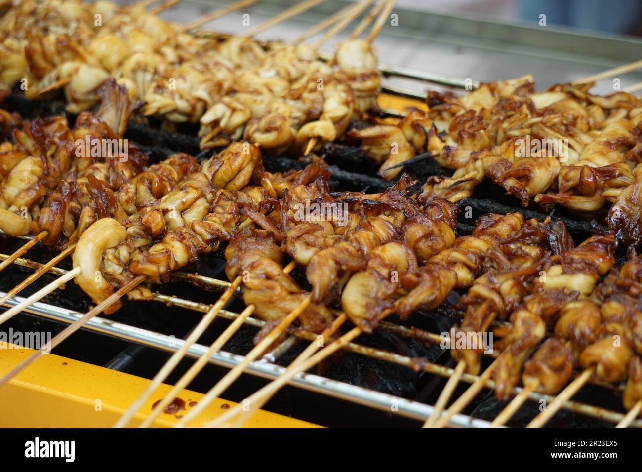 Mushroom satay on grilled process. Sate is one of indonesian famous ...