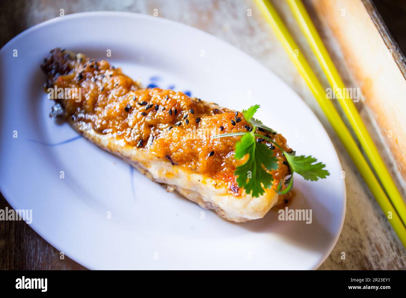 Chinese style baked swordfish loin Stock Photo - Alamy