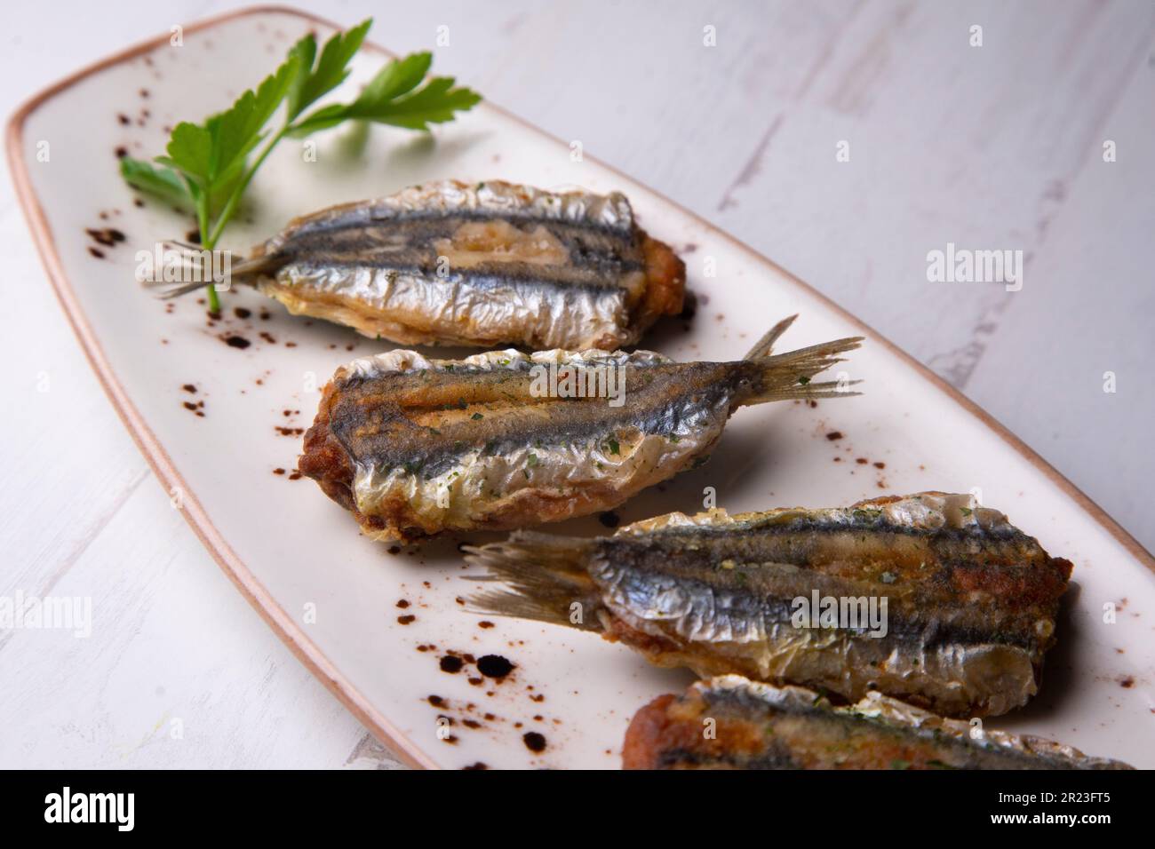 Anchovies stuffed with ham. Traditional tapa from the coast of southern ...